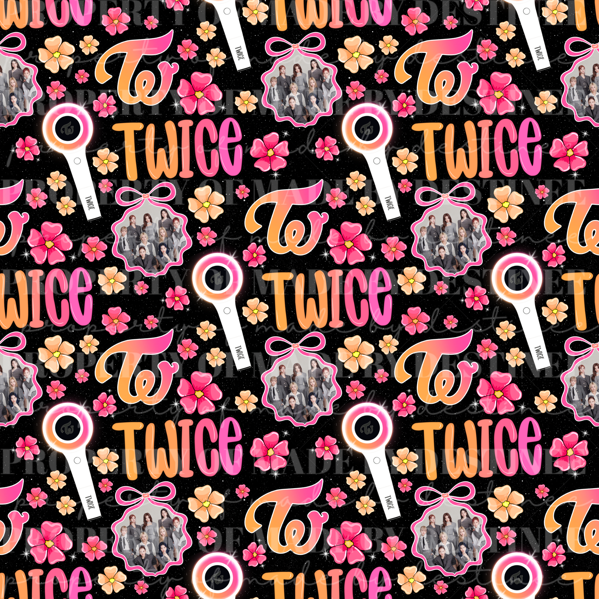 TWICE K-Pop Floral Seamless Pattern | Pink & Orange Lightstick Backgro ...