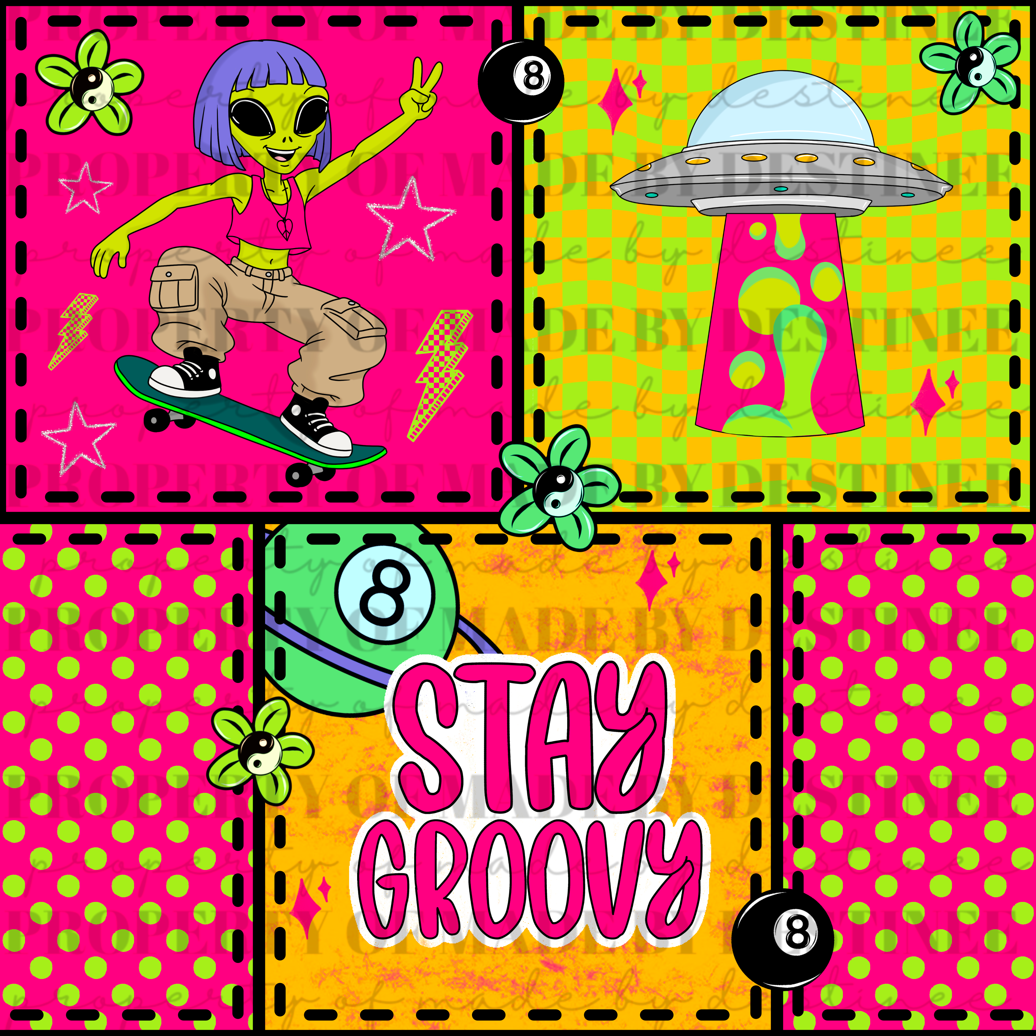 Stay Groovy Alien Patchwork Digital Design | Skater Alien, UFOs, and R ...