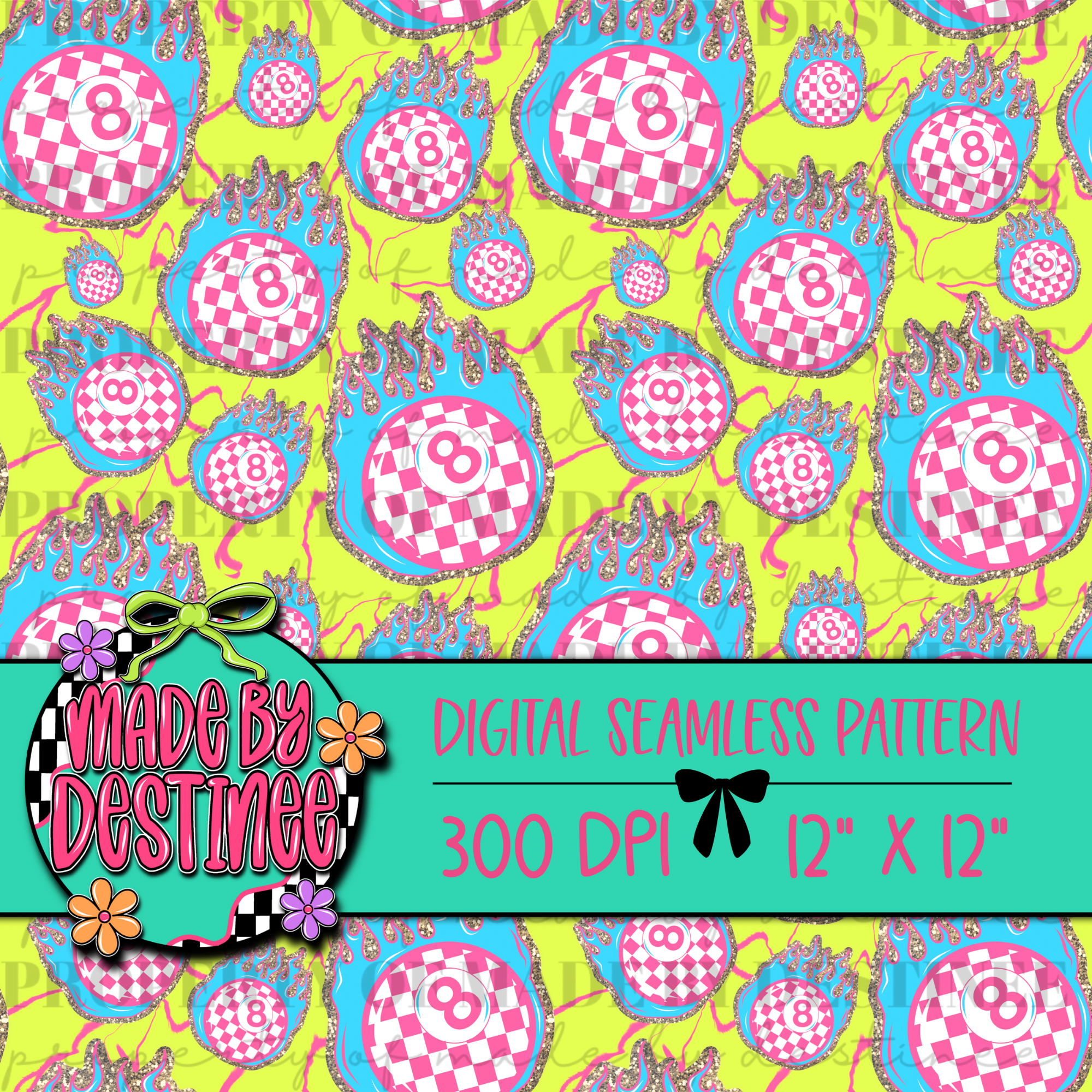 Flaming Checkered 8 Ball Seamless PNG – Destinee Designs