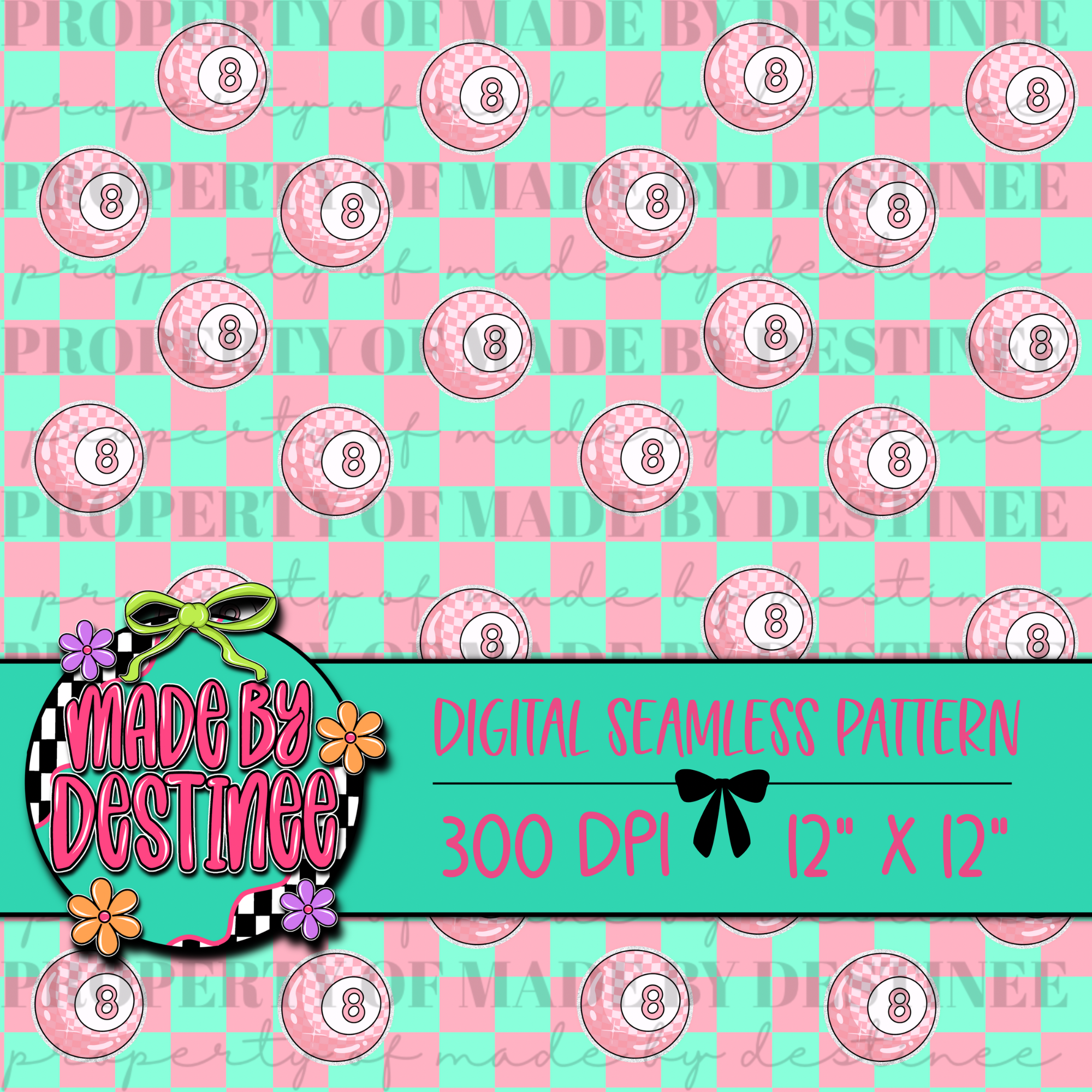 Pink Checkered 8 Ball Seamless PNG – Destinee Designs